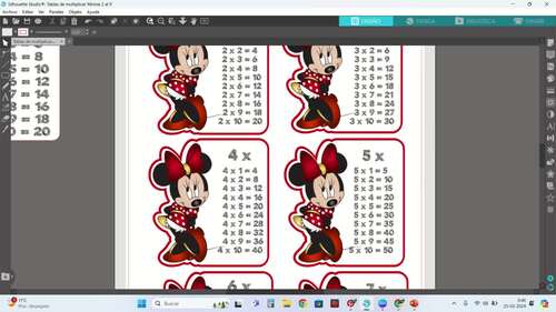 Tablas de multiplicar Minnie del 2 al 9 PDF / Archivo de corte Studio3 imprimir