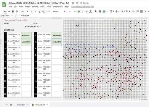 SUMMER DIY Digital Resource Pixel Art Template EDITABLE | Beach Car