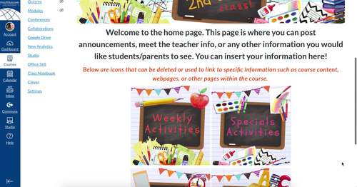 EDITABLE Canvas/Schoology/Online Course Template- School Supplies Theme