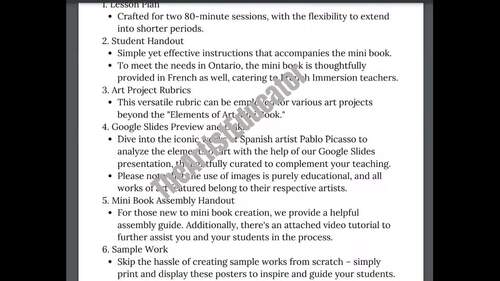 Elements of Art Mini Book (English & French) with Picasso Art Analysis