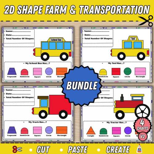 2D Shape Farm & Transportation Crafts Bundle Cut, Paste & Shape Count