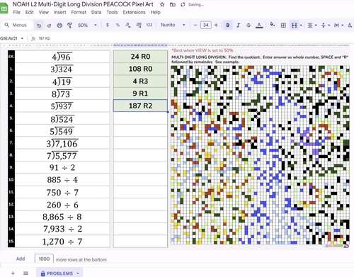 LONG DIVISION 1 Digit Divisor with Remainder Pixel Art Math Digital ...