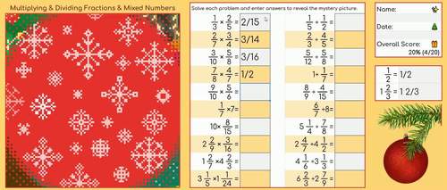 Multiply and Divide Fractions and Mixed Numbers Christmas Mystery ...