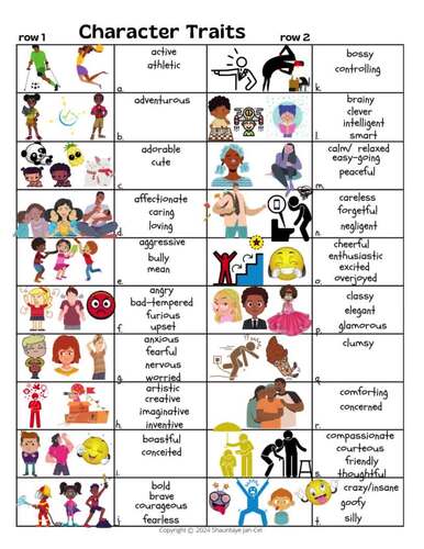 Character Traits: Student Charts by Shauntaye Jan-Cel | TPT