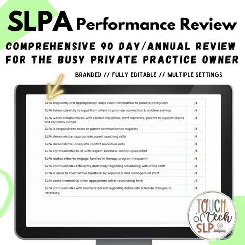 SLPA 90-Day/Annual Performance Review by TouchofTechSLP | TPT