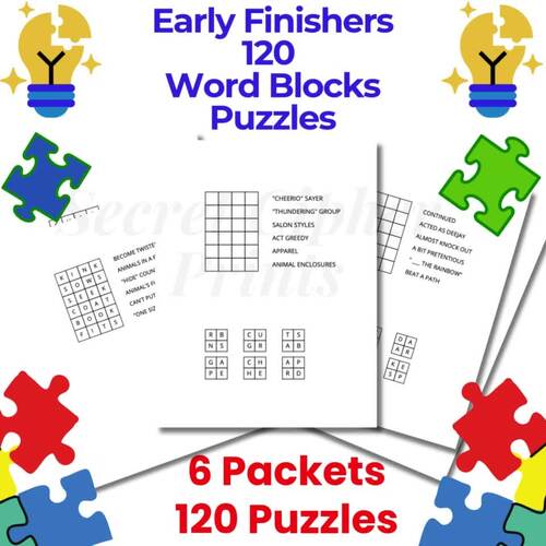 Early Finishers Word Blocks Puzzle Pack–120 Printable Logic ...