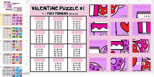 Valentines Day Math Fact Family Digital Picture Puzzle by Kate's Place