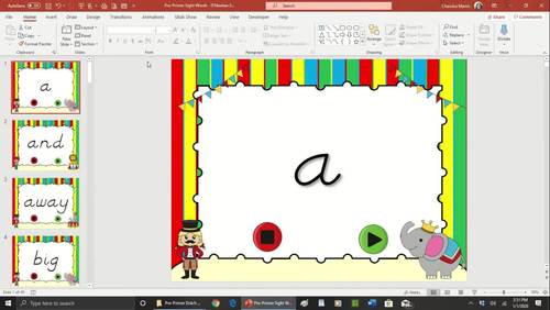 Dolch Words Pre-Primer Circus Themed Flash Card Set by Teacher Gameroom