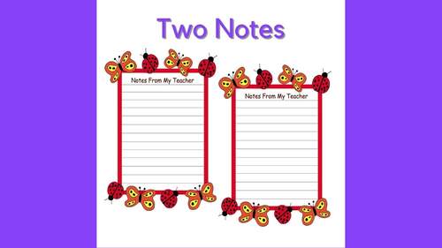 "Notes from my Teacher" bugs and butterfly notes to parents app. 5" by 7"
