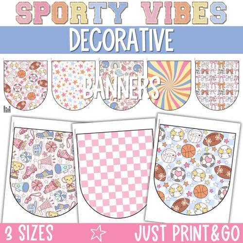 Pastel Sports Bulletin Board Bunting Banners, Football Baseball Decor ...