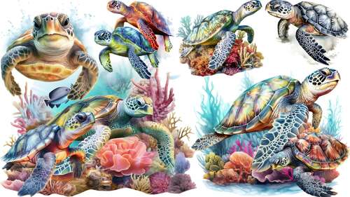 Watercolor Sea turtle Clipart Set of 20 Files by ArtisticTimberStudio