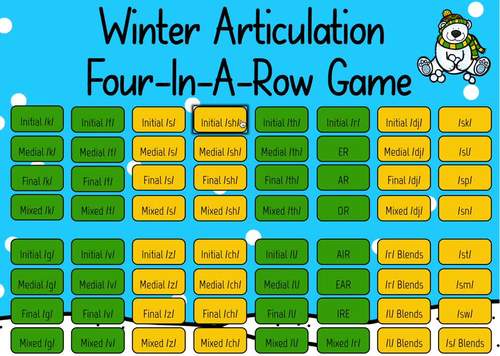 Digital Winter Articulation Four In A Row Game by Jennie's Speech Room