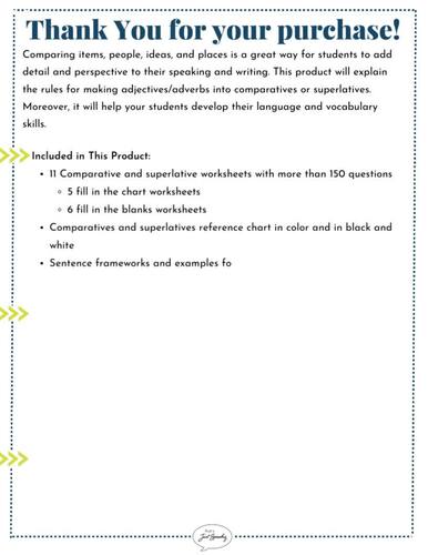 Comparatives and Superlatives Adjectives Language Lesson and Worksheets