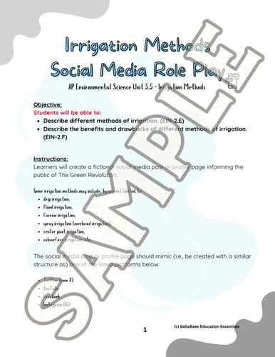 AP Environmental Science Unit 5.5 Social Media Activity: Irrigation Methods