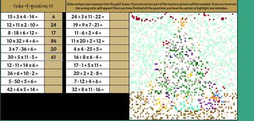 Order of Operations 4 Operations Only Christmas Math Pixel Art Mystery ...