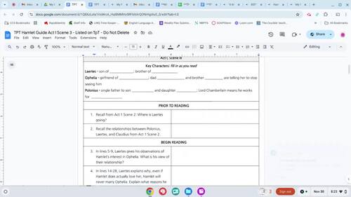 Hamlet Act 1 Scene 3 Bundle - Reading Guide and Close Reading Activity