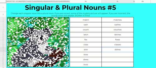 Singular and Plural Nouns Pixel Art Digital Grammar Activities Mystery ...