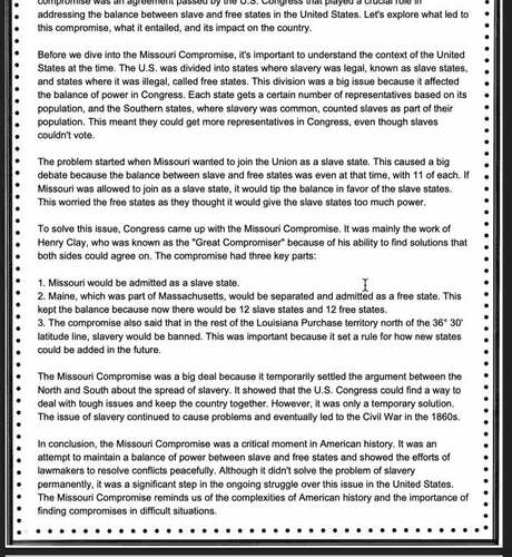 The Missouri Compromise Reading Comprehension Worksheet with Writing Task