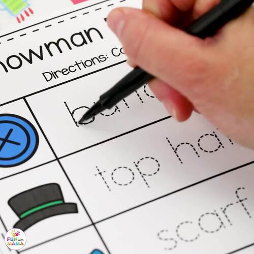 Snowman Activities Worksheets Craft Build A Snowman Vocabulary Words ...