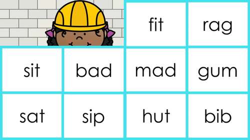 CVC Word Fluency Brain Breaks & Mystery Pictures Construction PowerPoint