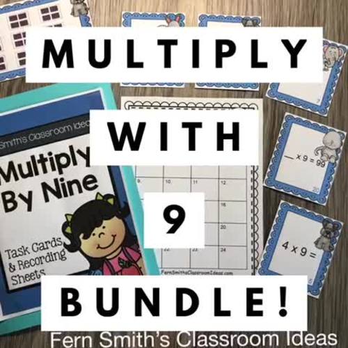 3rd Grade Go Math 4.9 Multiply With 9 Color By Number and Task Card Bundle