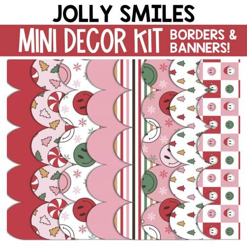 Smiley Christmas Mini Decor Kit / Retro Christmas Bulletin Board Decor