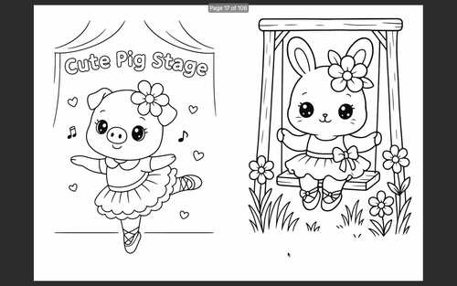 101 Pages Kids Coloring Animals Ballet Dancing Cartoon Kawaii Rabbit ...