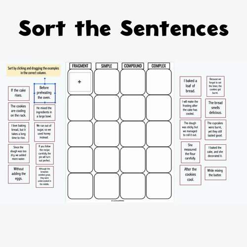 Fragment, Simple, Compound, Complex Sentence Sort Worksheet by Love ...