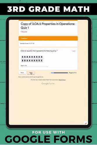 3rd Grade Math Google FORMS - Operations & Algebraic Thinking : 27 Quizzes