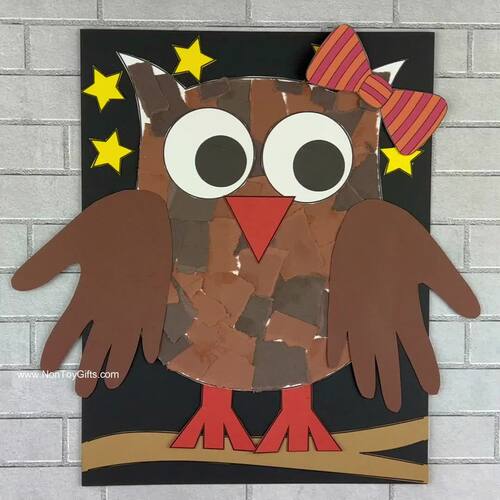 Owl Craft - Fall Forest Animal Craft - Torn Paper Owl Craft - Handprint ...