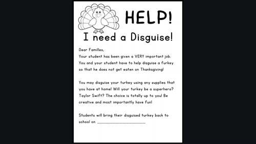 Disguise a Turkey in Disguise Template, Parent Letter, project {Editable}