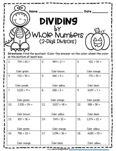 Halloween Long Division 2-Digit Divisors Color by Number | TPT