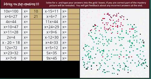 Solving 1 Step Equations Christmas Math Pixel Art Winter Activities ...