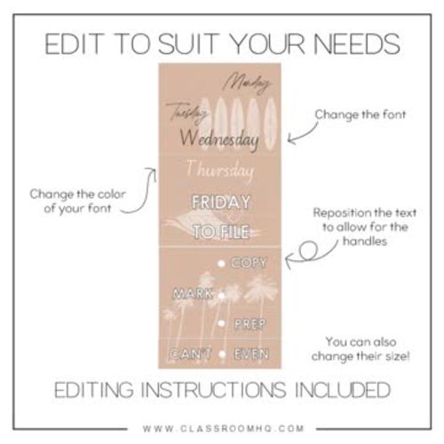 Editable Teacher Trolley Labels Retro Beachy Theme BOHO SUMMER ...