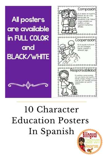 Character Education Posters in Spanish by Bilingual Classroom Resources