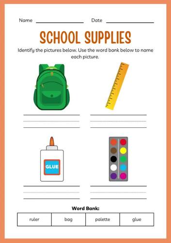 Kindergarten Workbook: Fun and Colorful ESL School Supplies Worksheets ...