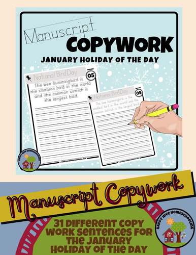 January Copywork Handwriting Practice MANUSCRIPT PRINT | TPT