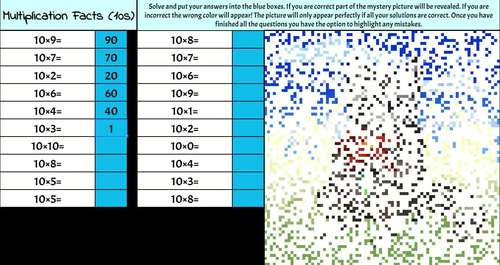 Multiplication Facts 10 Pixel Art by Pick Up and Go Resources | TpT