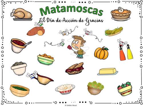 Spanish Thanksgiving Activities - Matamoscas - Food Vocabulary Game