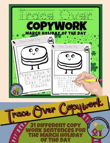 March Copywork Handwriting Practice TRACE OVER by Happy Hive Homeschooling