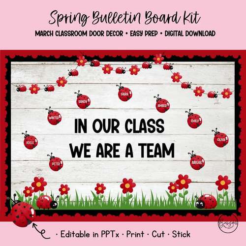 Spring Bulletin Board Kit Ladybug | March Door Decor Teamwork Editable