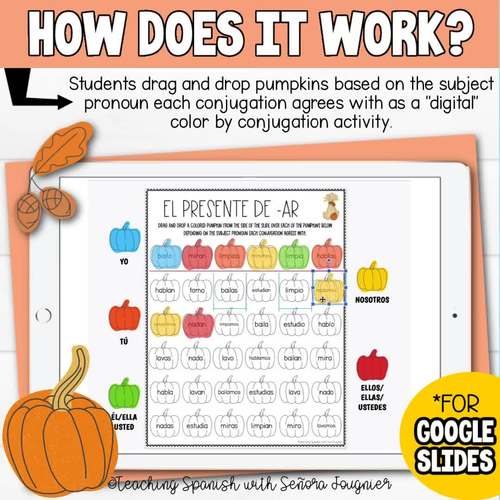 Fall Spanish Preterite Ar Er Ir Verbs Drag and Drop Coloring | TPT