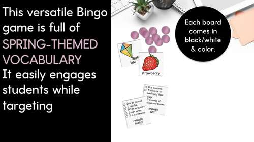 Spring Bingo Language Game for Speech Therapy Vocabulary Printable ...