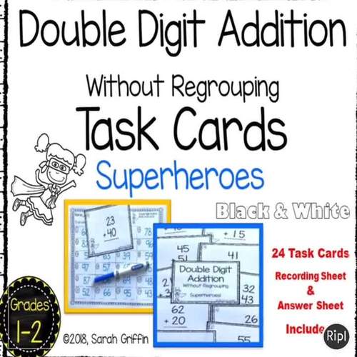 Double Digit Addition Without Regrouping ~ Superhero Math Center ~ Task ...