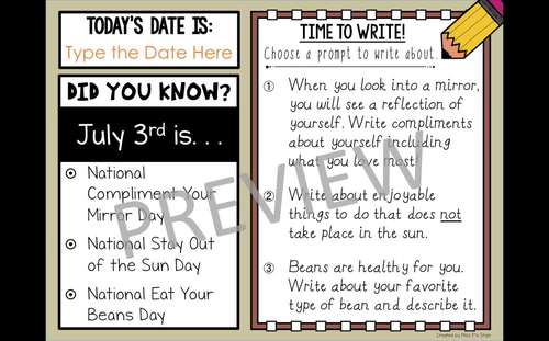 July Writing Prompts and Journal - Distance Learning by Miss P's Style