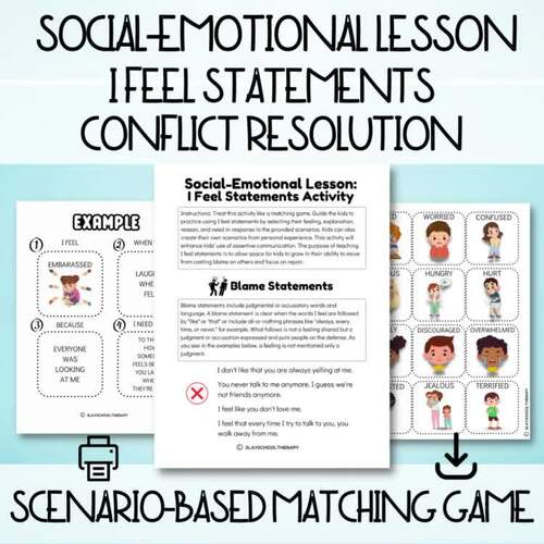I Feel Statements Scenario Matching Card Game Activity, SEL, Conflict ...