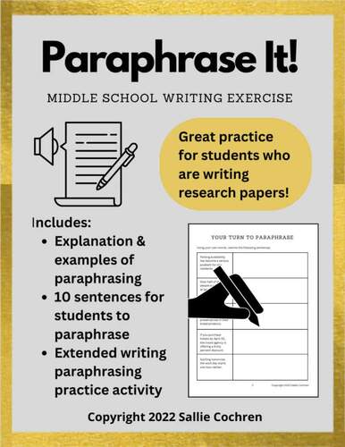 Paraphrase It! (Middle School Writing Exercise) | TPT