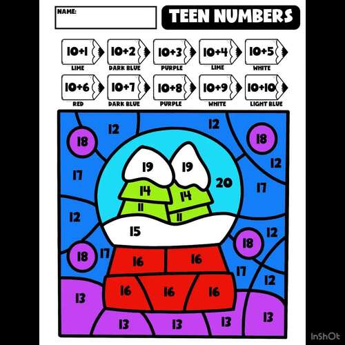 Place Value Color-by-Code Worksheets | Teen Numbers 11–19 ...