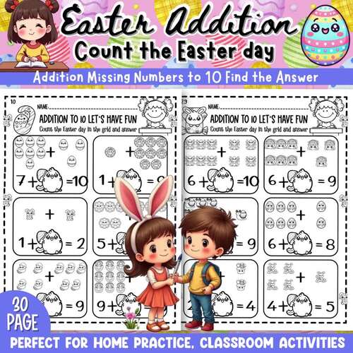 Easter Addition Math within 10 Worksheets, Count Easter Objects Find ...