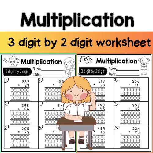 Multiplication 3 digit by 2 digit Worksheet by More Smiling Kids